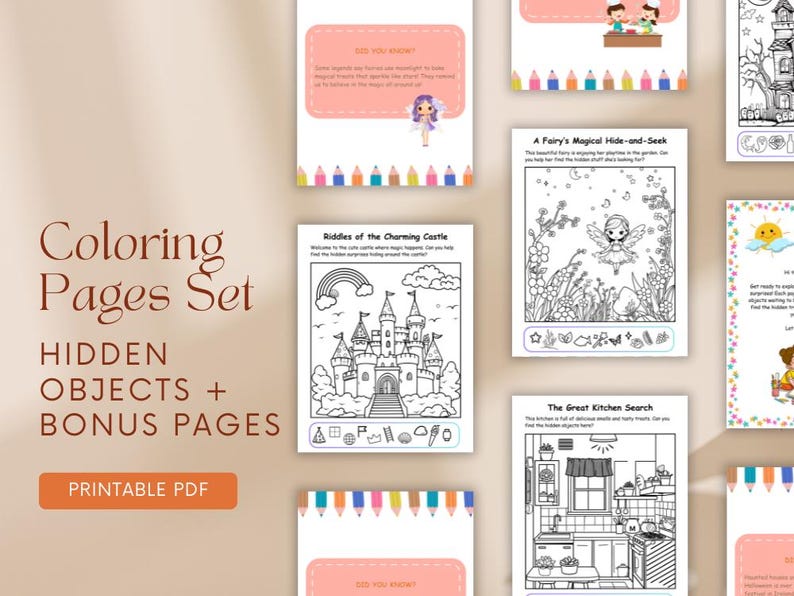 20 Printable Hidden Object Coloring Book Pages for Kids | Fun Find ...