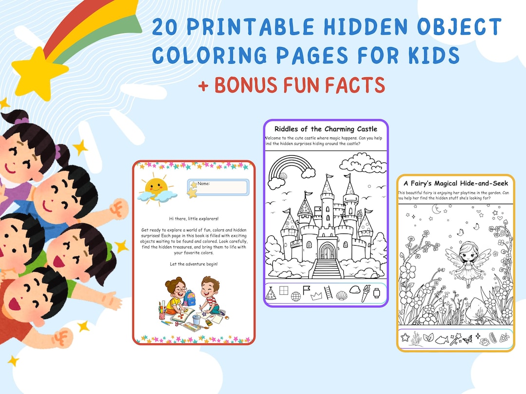 20 Printable Hidden Object Coloring Book Pages for Kids | Fun Find ...