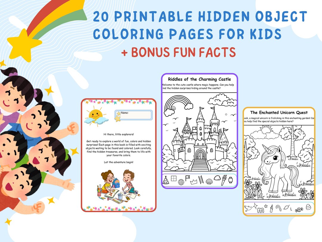 20 Printable Hidden Object Coloring Book Pages for Kids | Fun Find ...