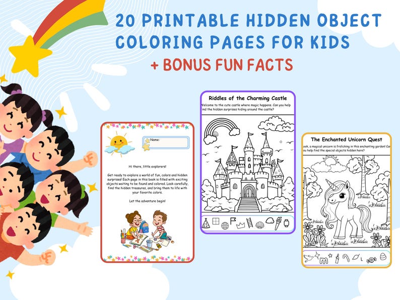 20 Printable Hidden Object Coloring Book Pages for Kids | Fun Find ...