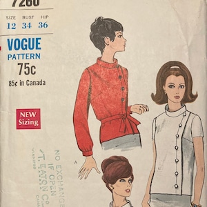 Vintage Vogue Sewing Pattern 1968 Blouses Long Short Sleeveless Side ...