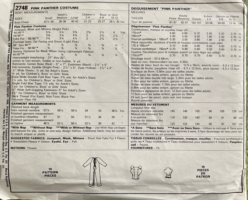 Pink Panther Costume Sewing Pattern Children's Size 6-8 | Etsy