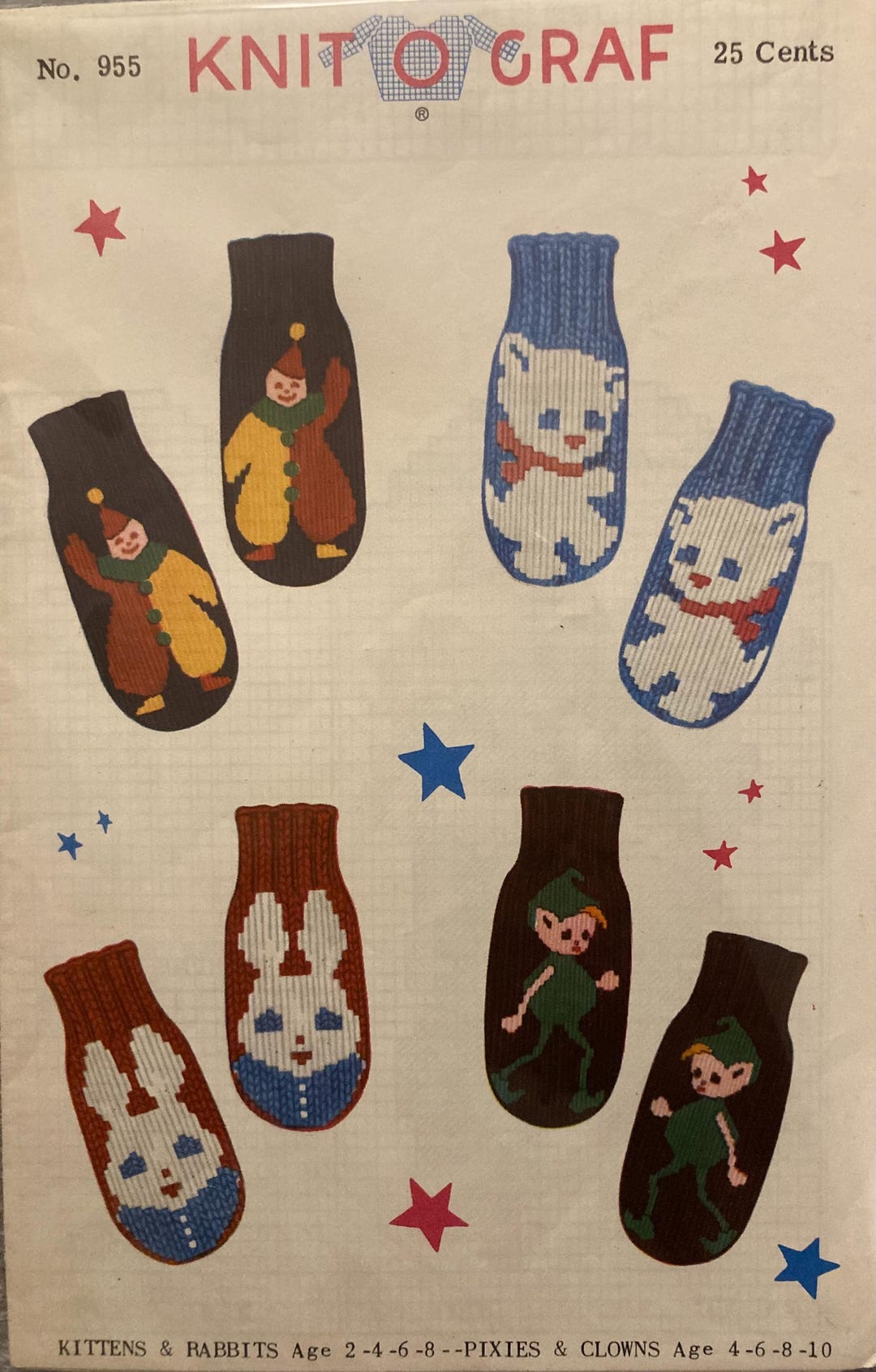 Vintage 1952 KNIT O GRAPH 955 Knitting Pattern Childrens Novelty Motif ...