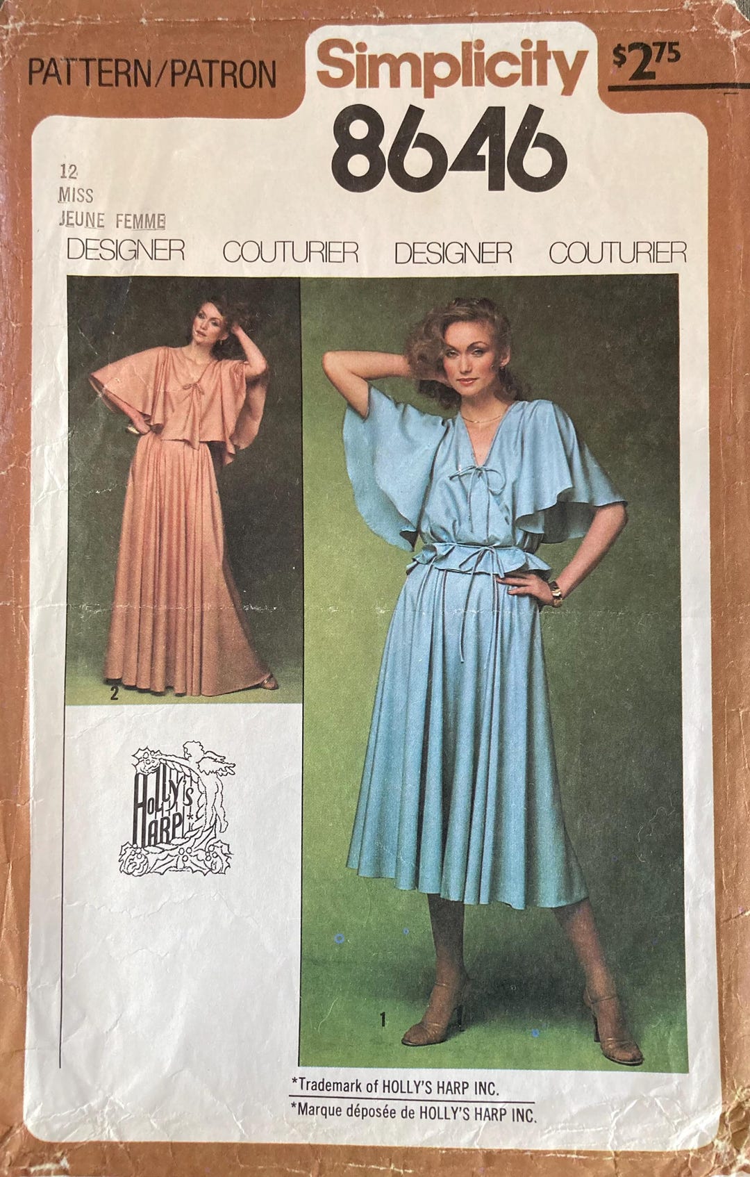 Vintage 1978 Sewing Pattern Holly’s Harp Designer Dress Full Flutter ...