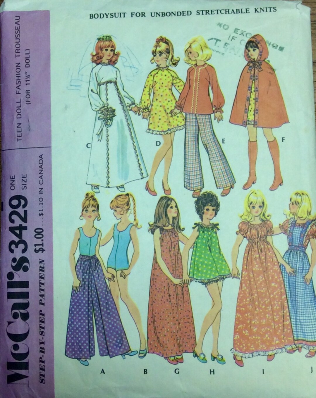 Vintage 70's FASHION DOLL Wardrobe 11-1/2" Female Sewing Pattern Barbie ...