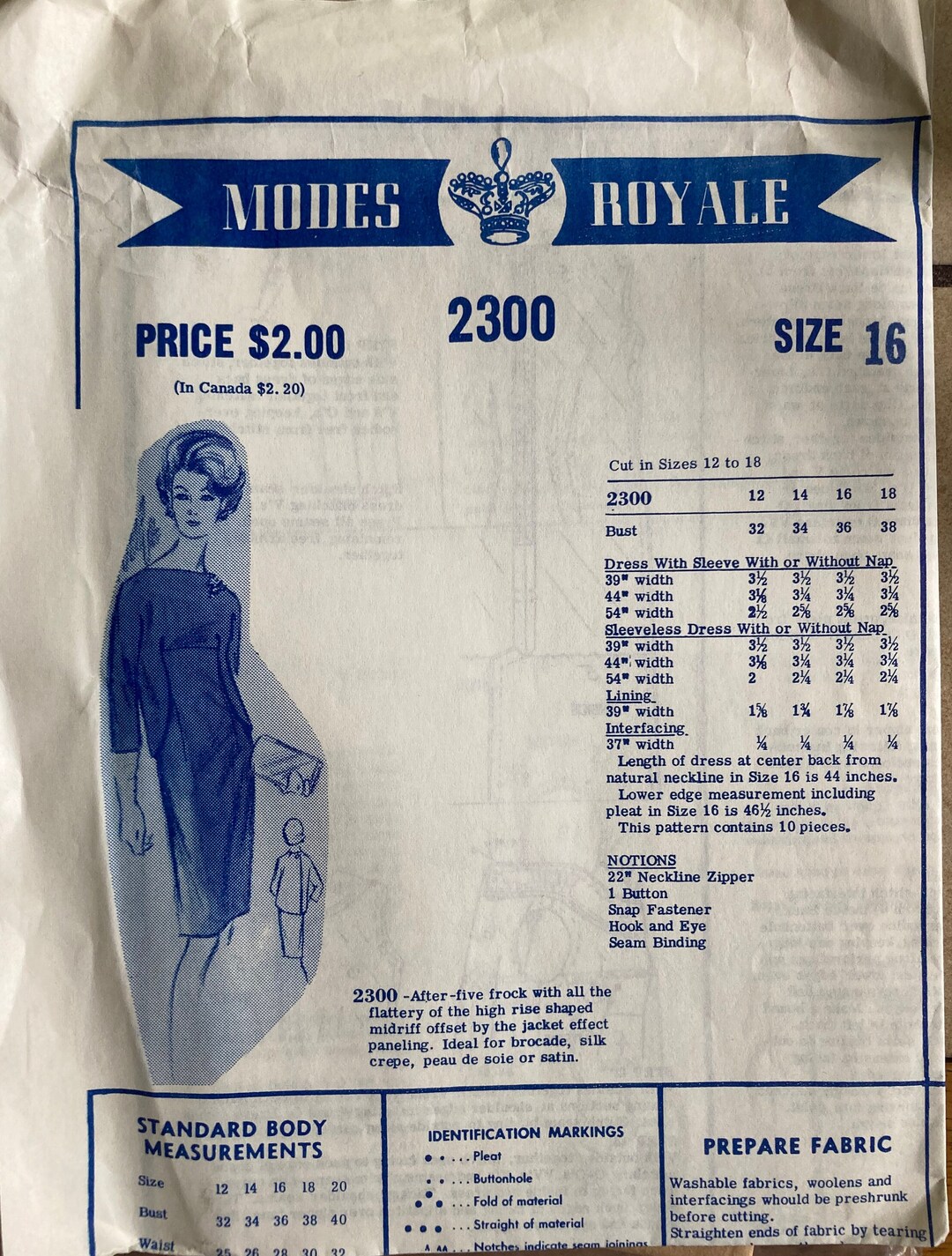 Vintage Modes Royale Sewing Pattern 1960s After5 Frock Uncut FF 2300 ...