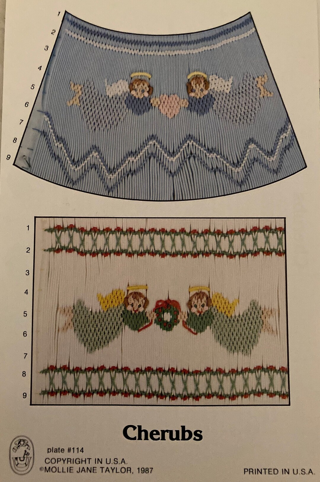 Vintage Smocking Pattern Design Plate Christmas Cherubs Angels ...