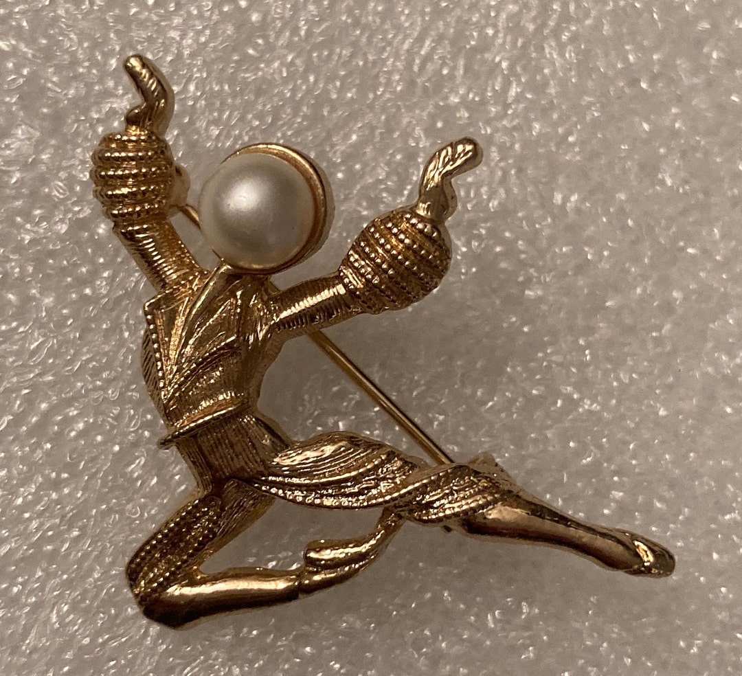 Vintage Classical Ballet Dancing Man Pin Gold Tone With Faux Pearl ...