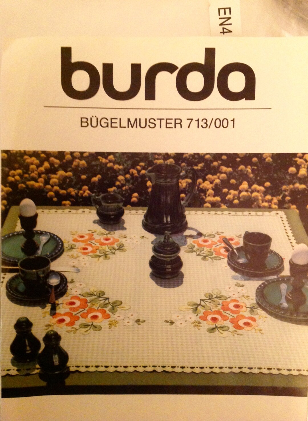 Vintage Burda Embroidery Pattern Stylized Roses 32-1/2" Tablecloth ...