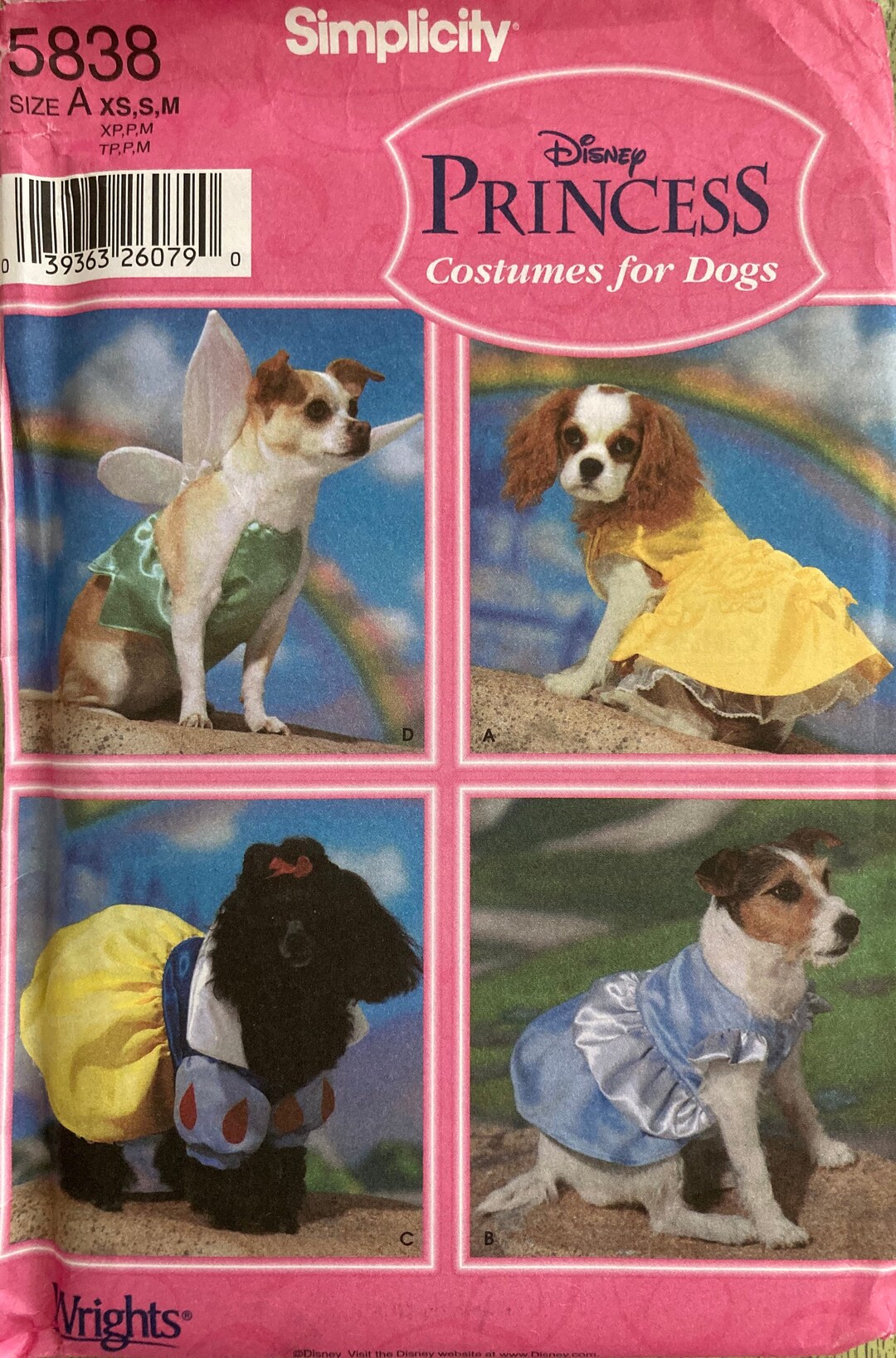 Costumes for Dogs Sewing Pattern Disney Princesses Three Sizes ...