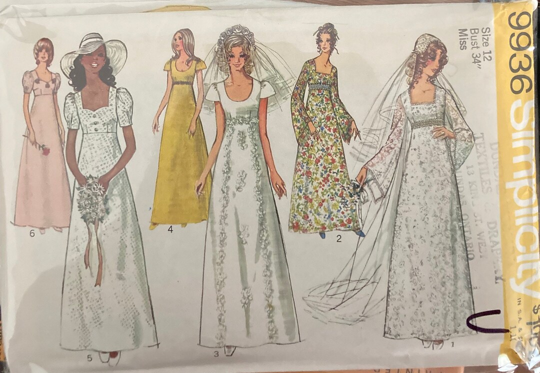 Vintage Sewing Pattern Misses Wedding Bridesmaids Dresses 1972 Size 12 ...
