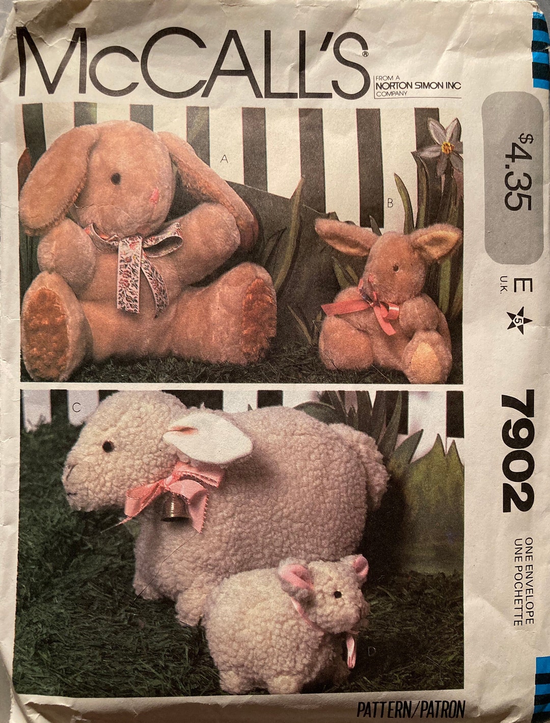 Vintage Sewing Pattern Stuffed Animals Bunny Rabbit Lamb Plush Toys ...