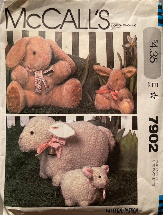 Vintage Sewing Pattern Stuffed Animals Bunny Rabbit Lamb Plush - Etsy