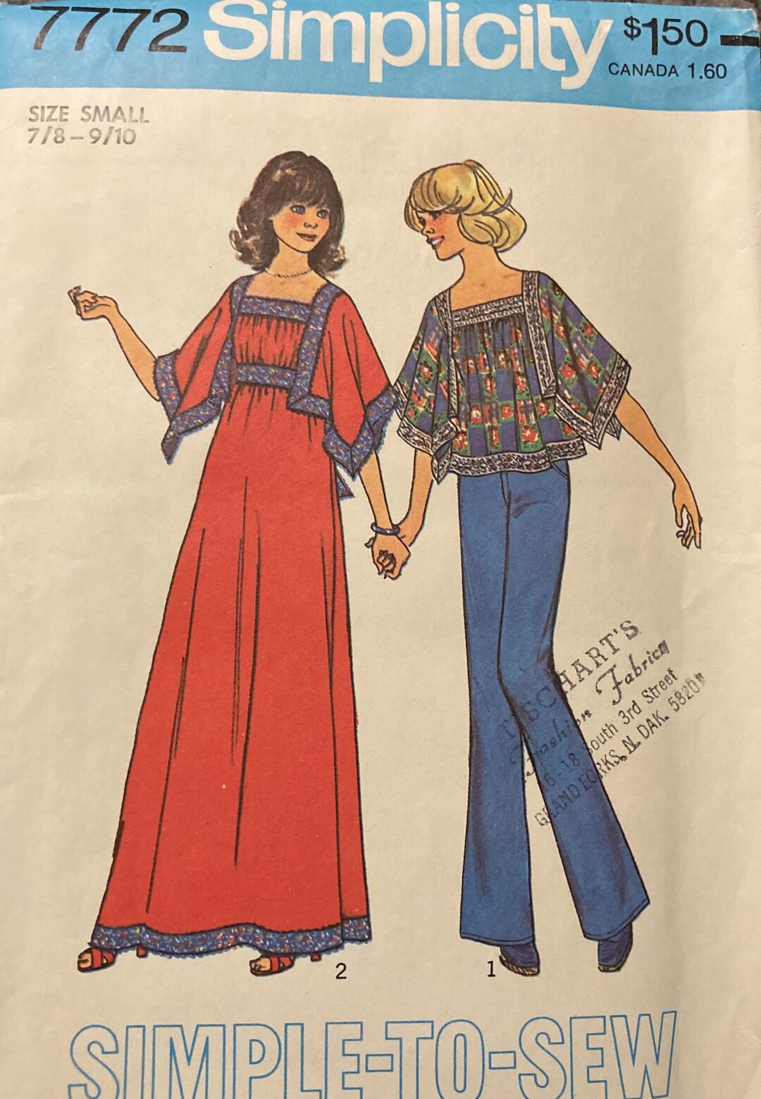 Vintage Sewing Pattern 1970s Dress or Top High Waist Square Neckline ...