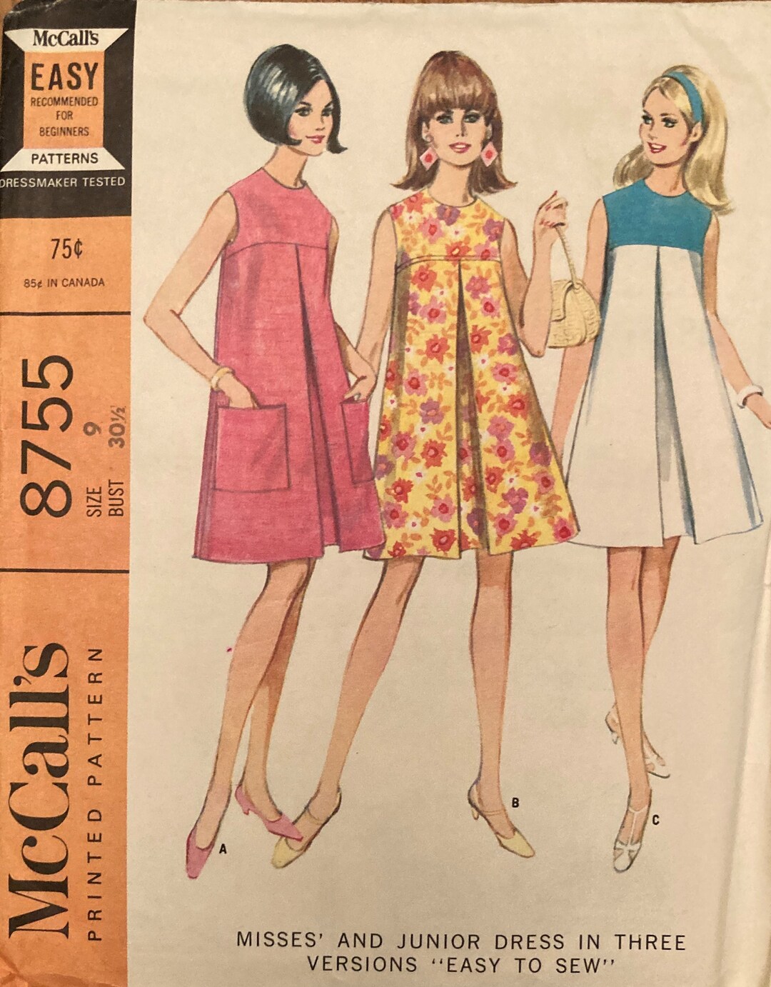 Vintage Sewing Pattern 1967 One Piece Sleeveless Yoked Dress Inverted ...