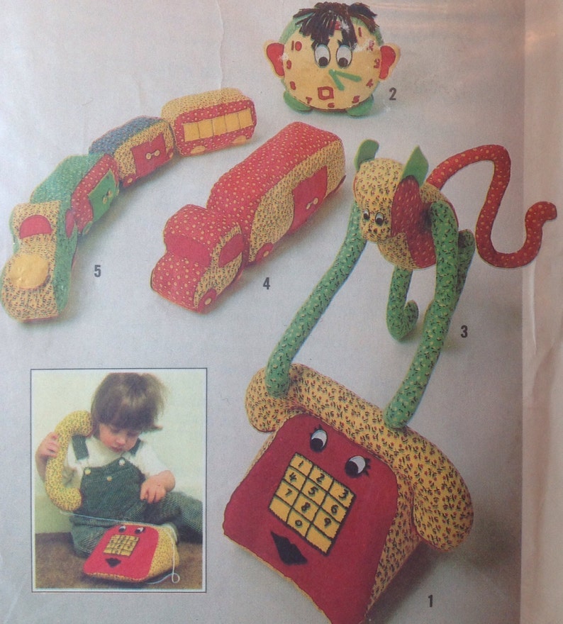 Vintage Sewing Pattern Colourful Stuffed Toys Retro 1970's Monkey ...