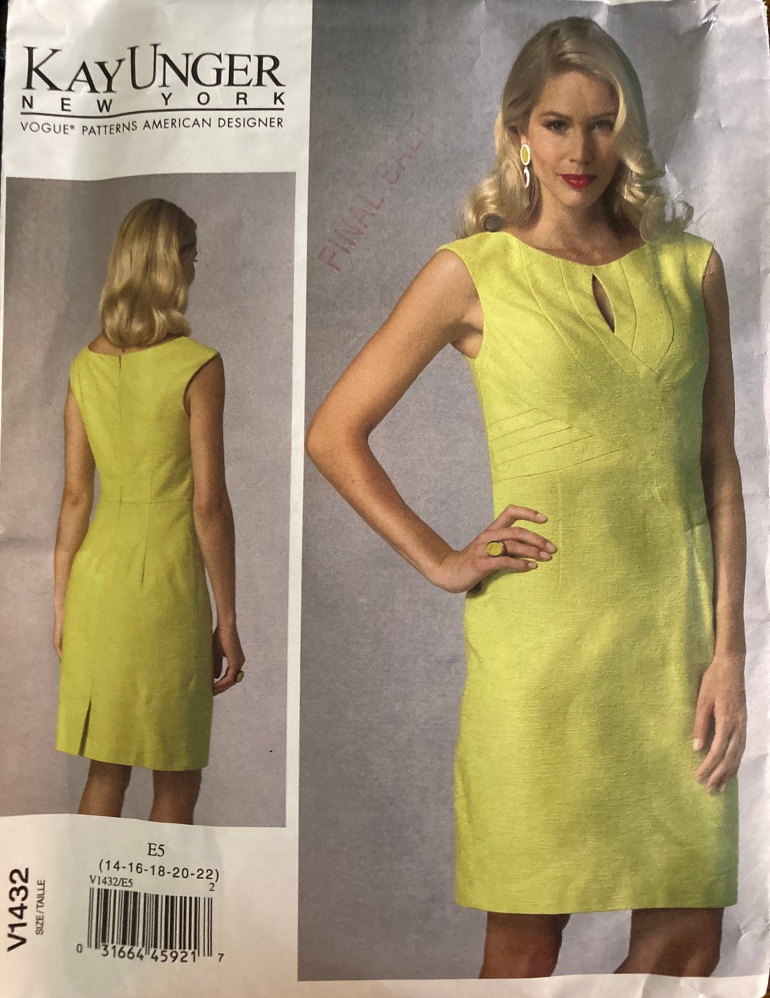 Vogue American Designer Kay Unger New York Dress Sewing Pattern 1432 ...