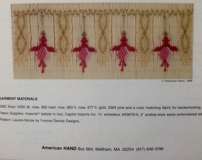 Vintage Smocking Pattern Design Plate Fuchsia Flowers Gold Lattice 1988 ...