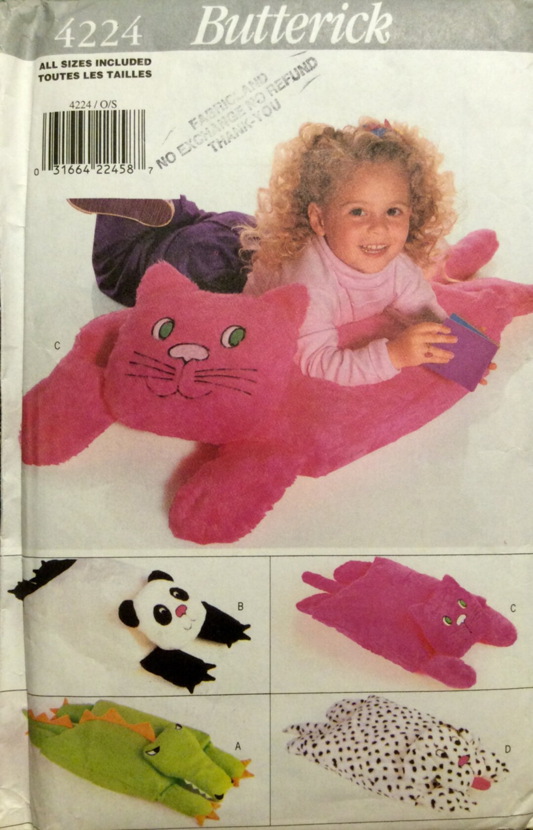 Sewing Pattern Animal Pillow Pals Shams Cat Bear Alligator Dog Standard ...