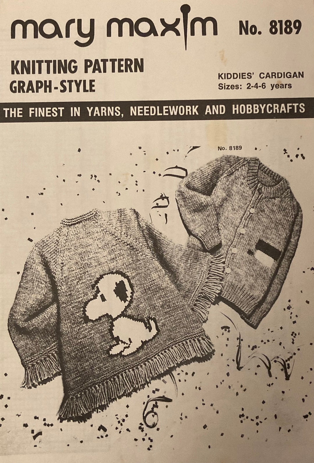 Vintage Graph Style Knitting Pattern Mary Maxim Kiddes' Cardigan Snoopy ...