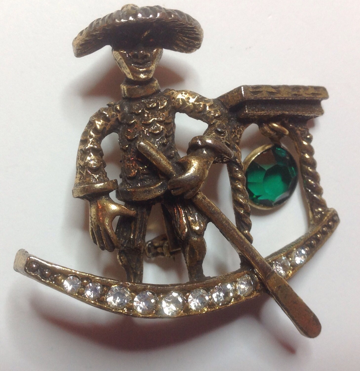 Vintage Brooch Chinese Boat Man in Sampan Green Crystal Lamp | Etsy New ...