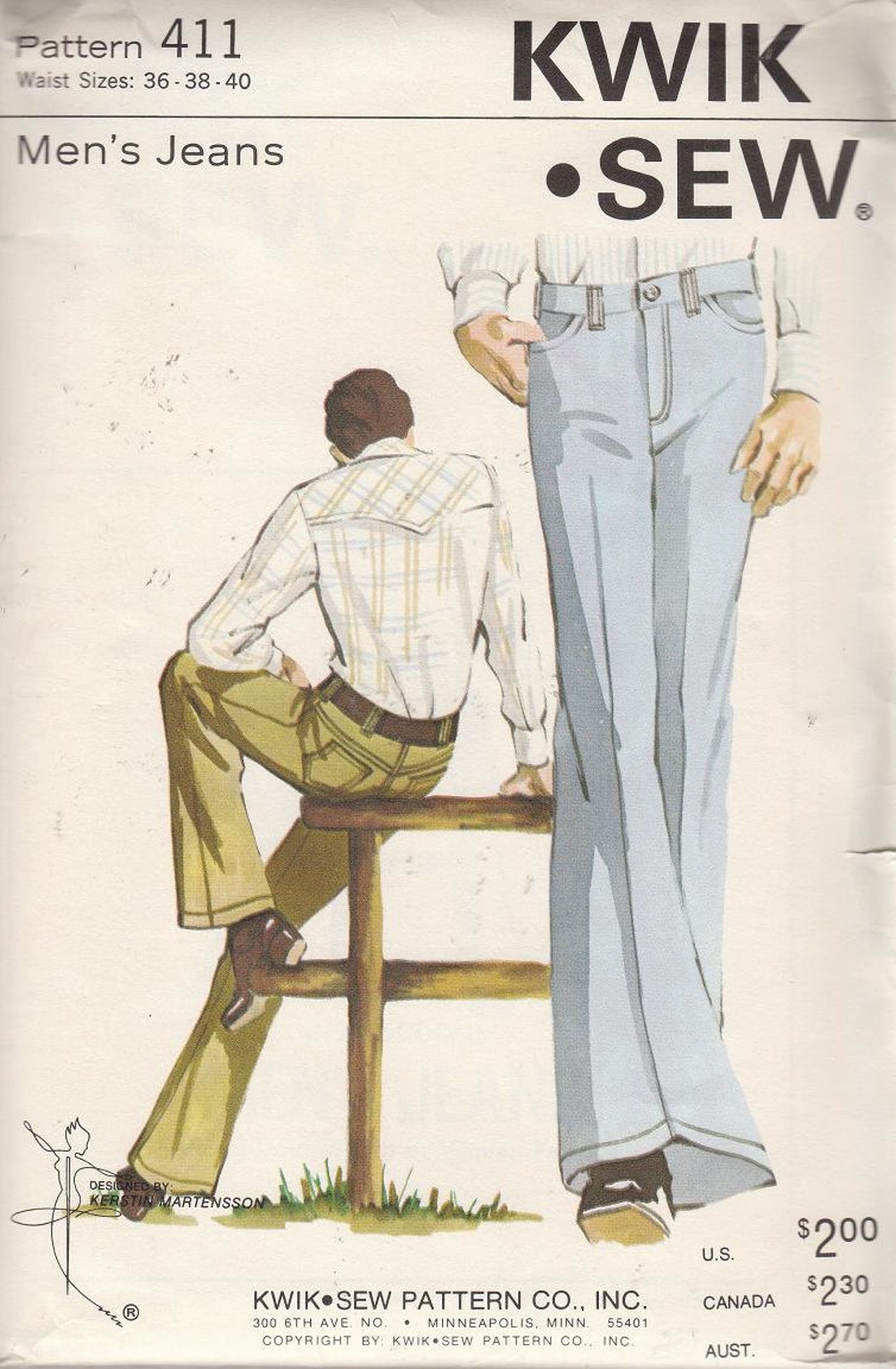 Vintage Sewing Pattern Mens 70s Jeans Pants Trousers Size 36-38-40 ...