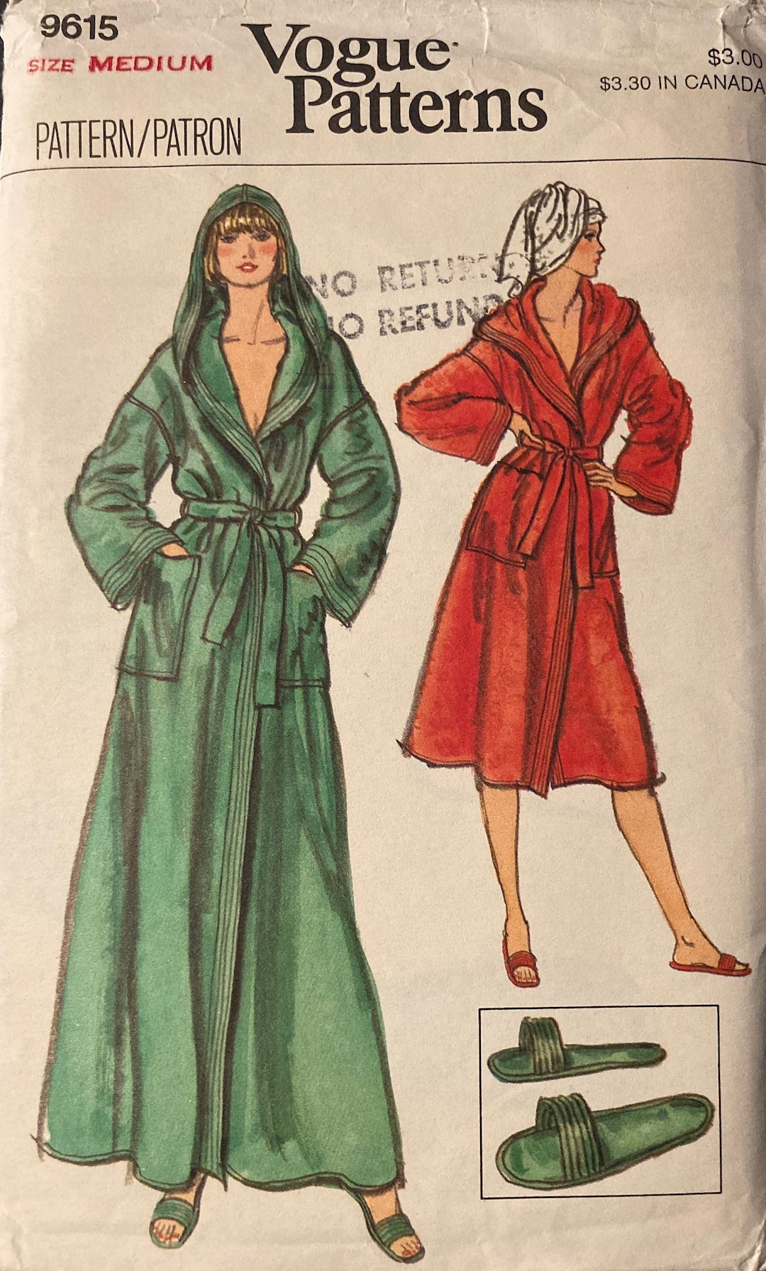 Vintage Sewing Pattern Misses Front Wrap Hooded Robe and Self Fabric ...