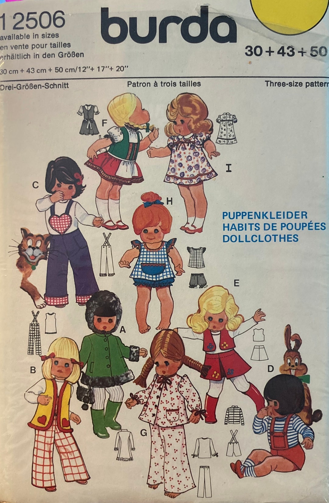 Doll Clothes Sewing Pattern Three Sizes 12-17-20 Drindl Overalls Pants Tops Pyjamas Vest Jacket ...