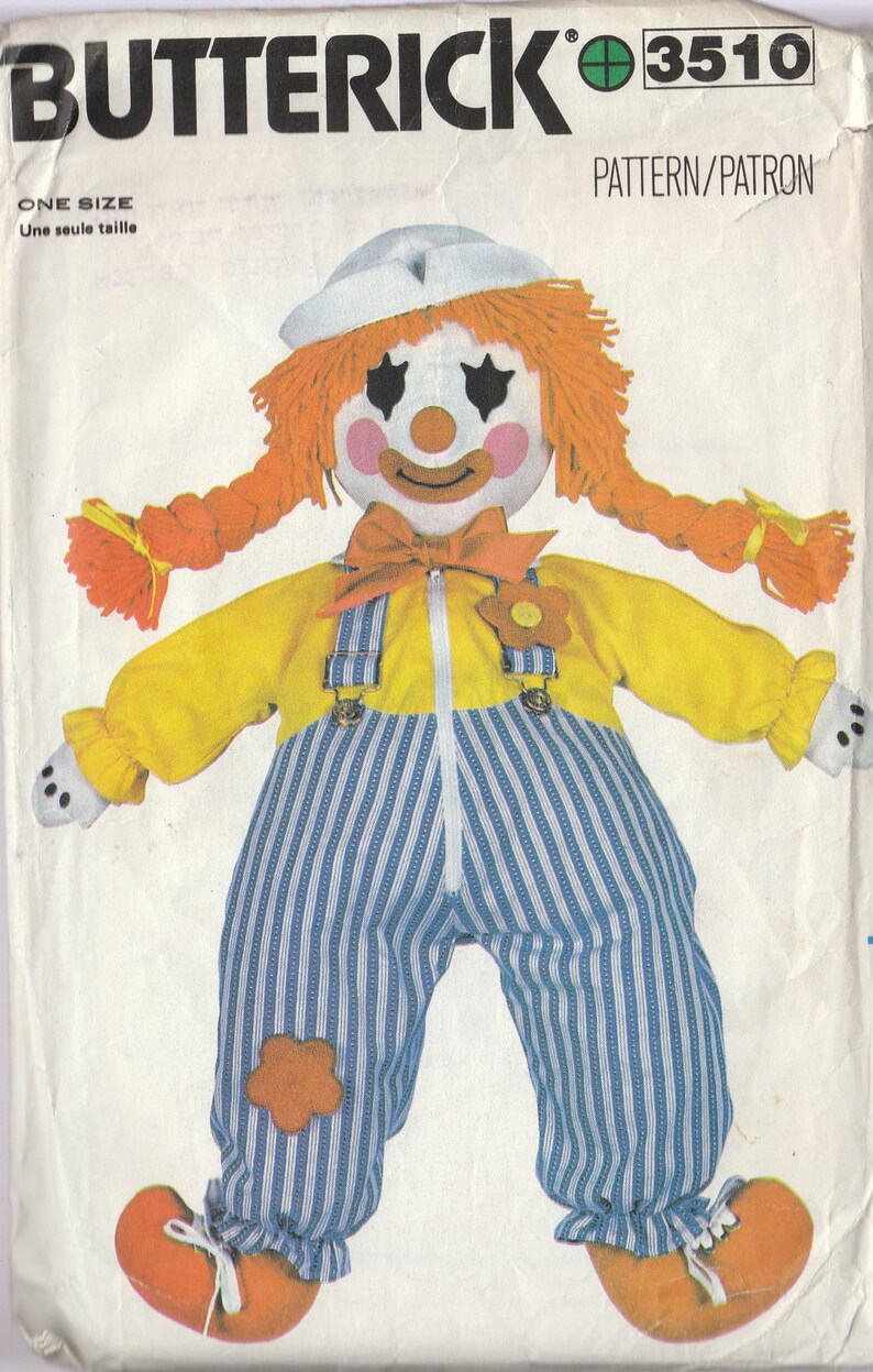 Vintage Sewing Pattern CLOWN Craft Learning Stuffed Dressed - Etsy