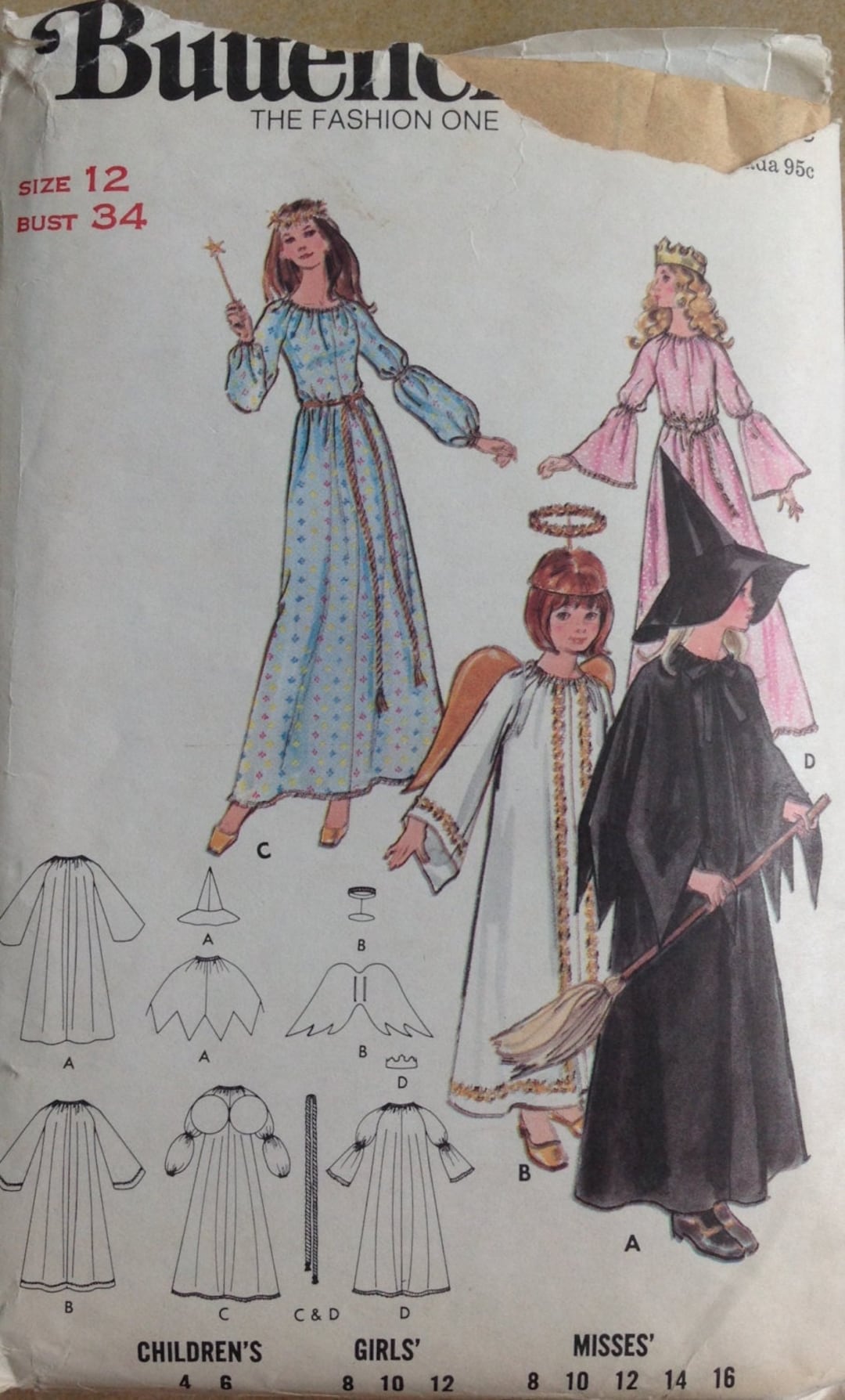 Vintage 1970's Costumes Sewing Pattern Angel Princess Witch Gowns Hats ...