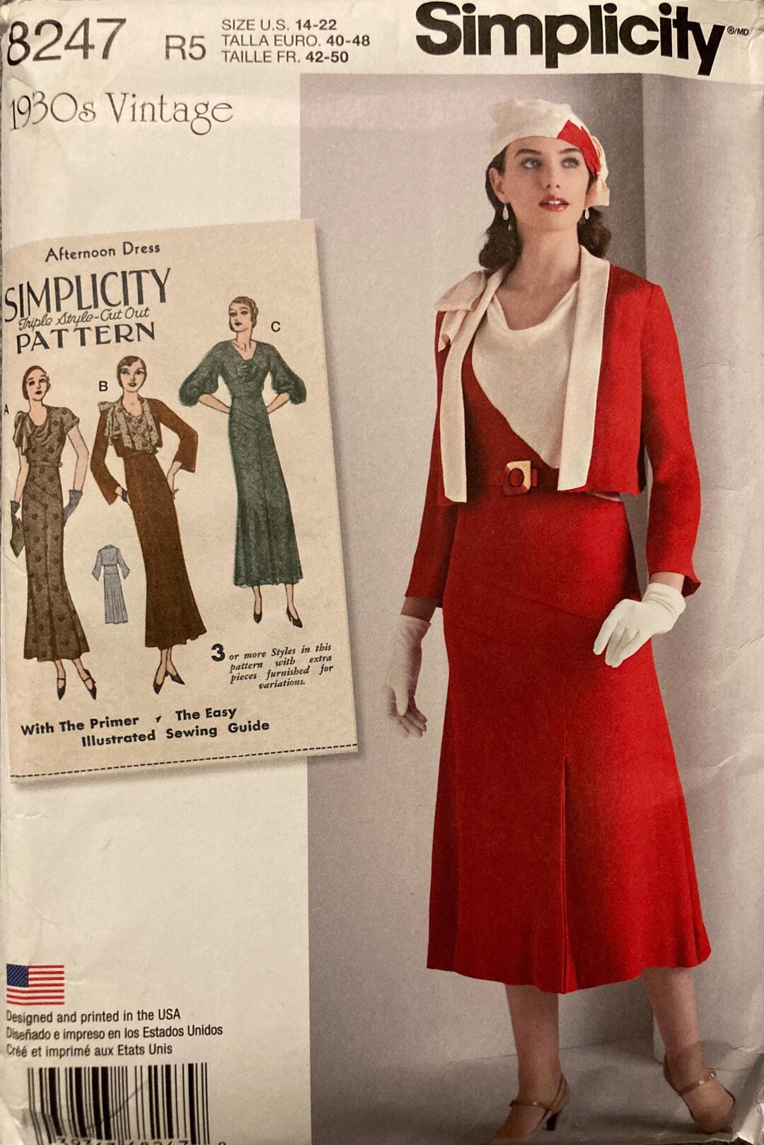 Retro Simplicity 1930s Design Sewing Pattern Vintage Dress and Jacket Seam Details Shoulders ...