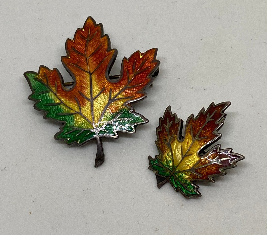 Vintage Fall Colours Enamelled Sterling Silver Maple Leaf Pins Pins ...
