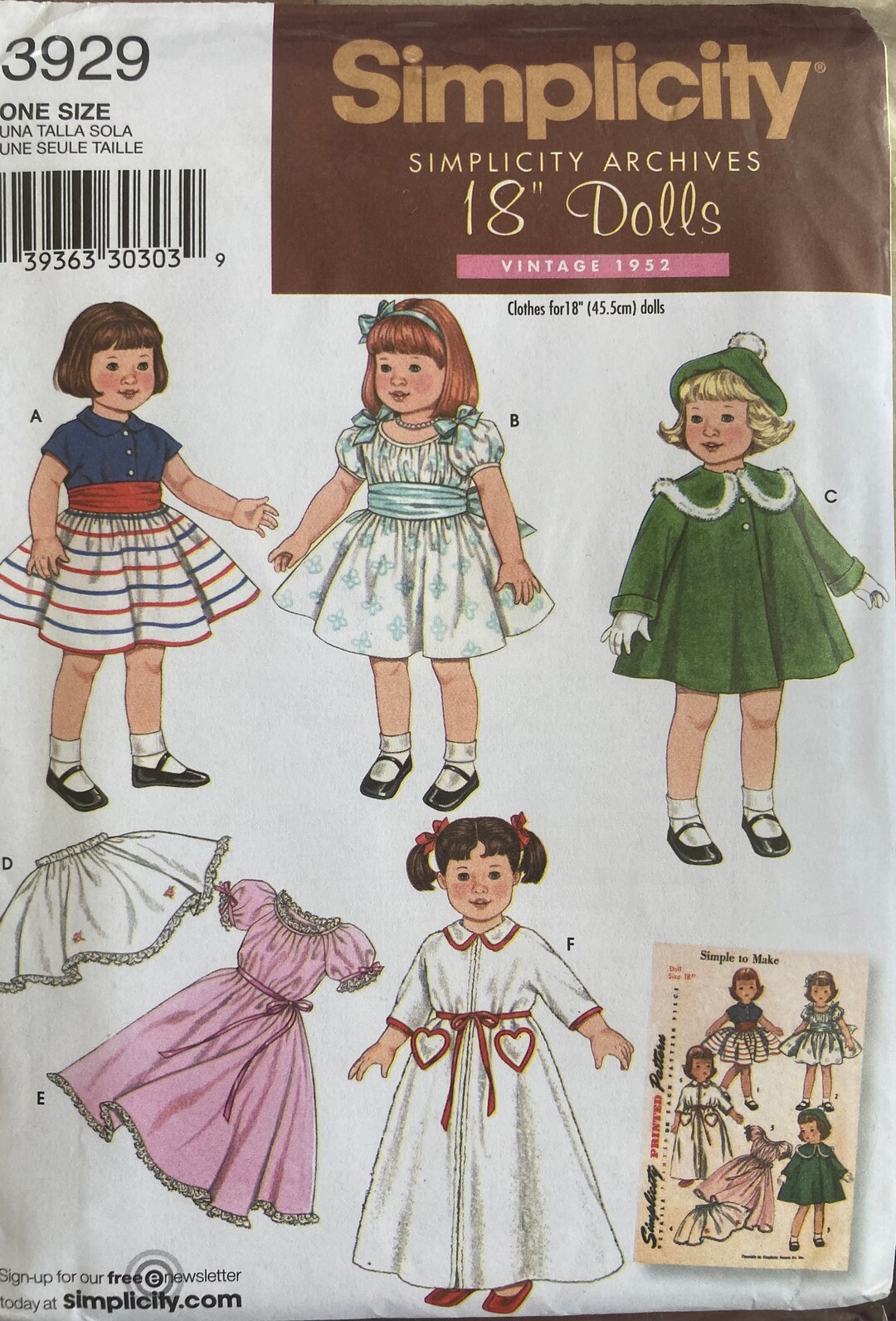 Vintage Sewing Pattern 18" Doll Clothes Pattern Simplicity Archives ...