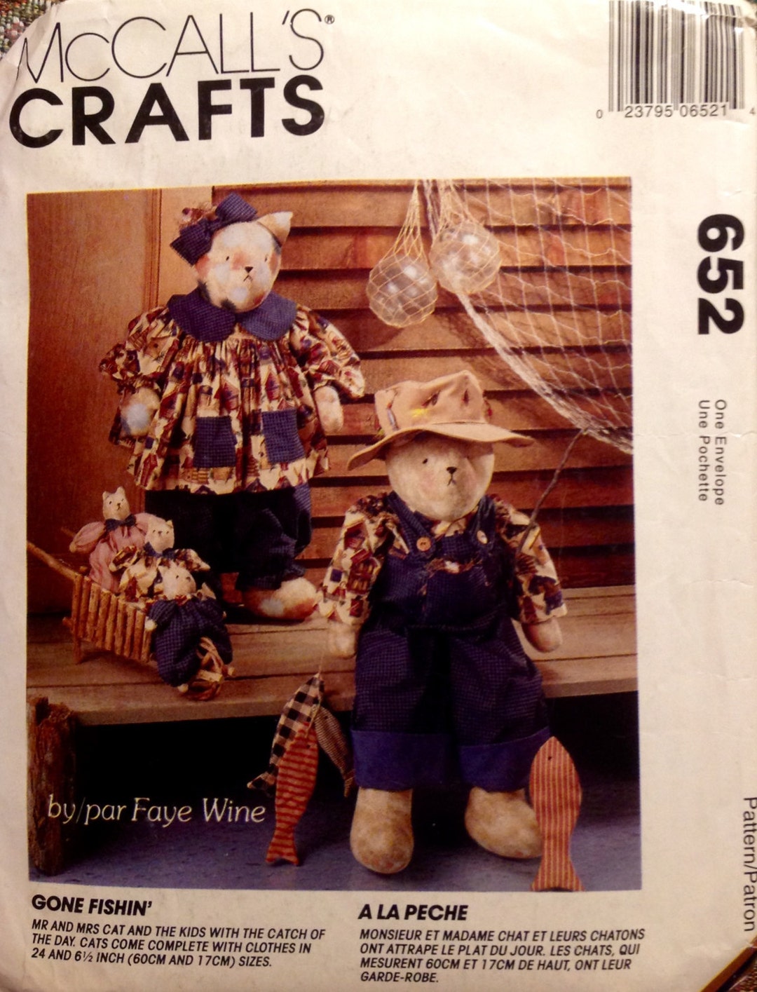 Sewing Pattern Folk Art Stuffed Cat Family Dolls Toys and Clothes 1994 ...