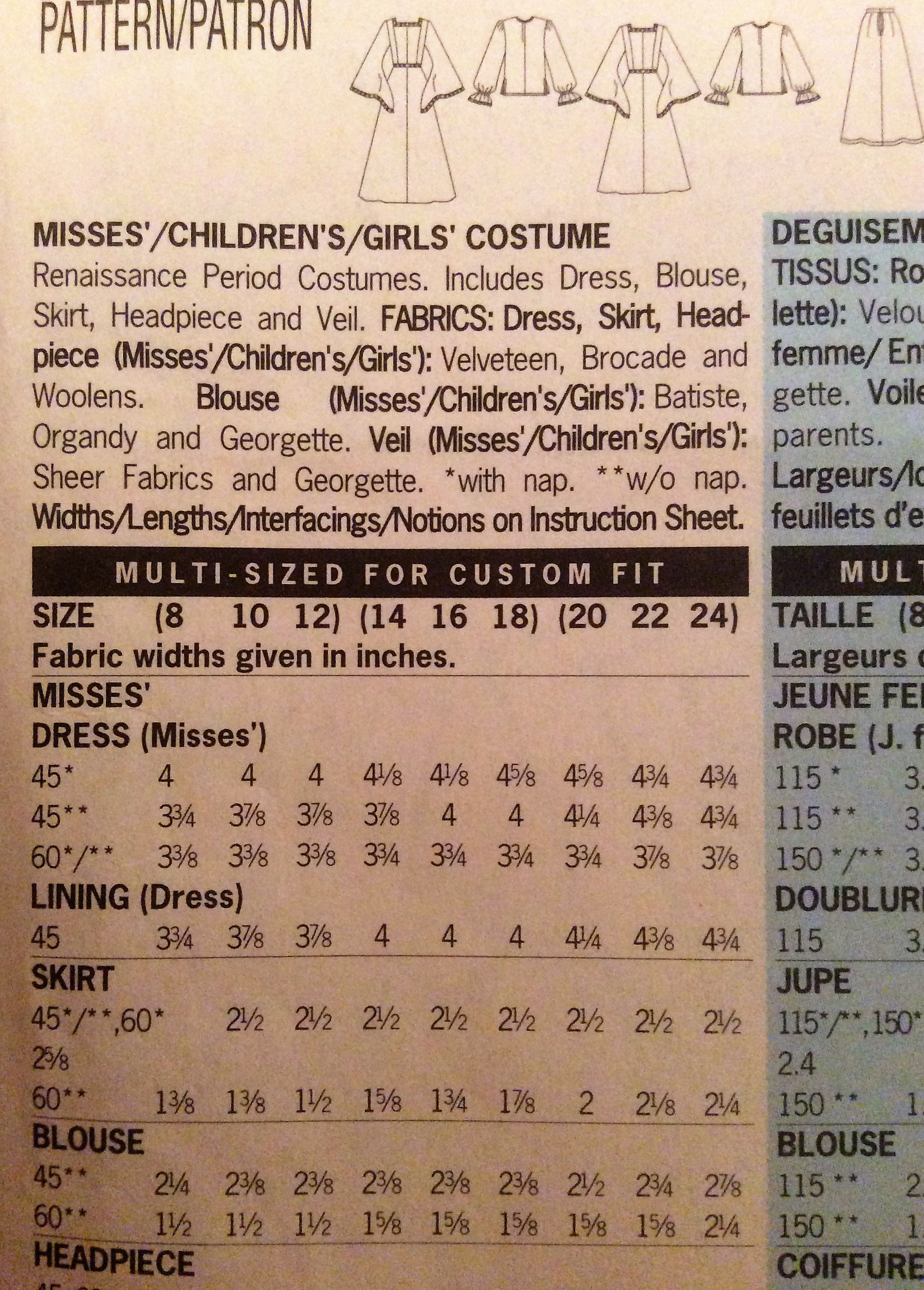 Costume Sewing Pattern Tudors Renaissance Gowns Size Misses 14-16-18 ...