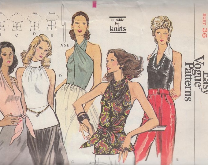 Vintage Vogue Sewing Pattern 1970s Misses Halter Blouses 14 - Etsy