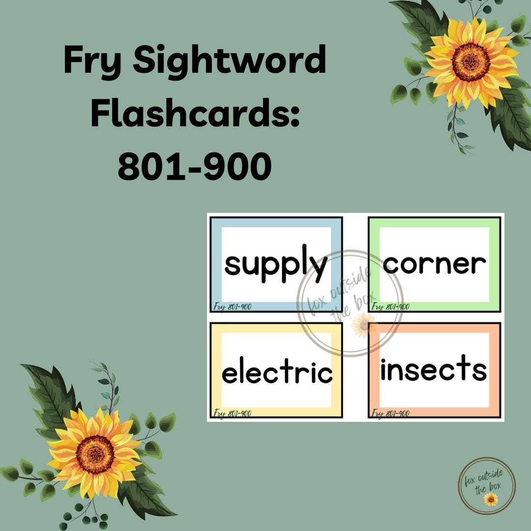 Fry Sight Words 801-900 - Etsy