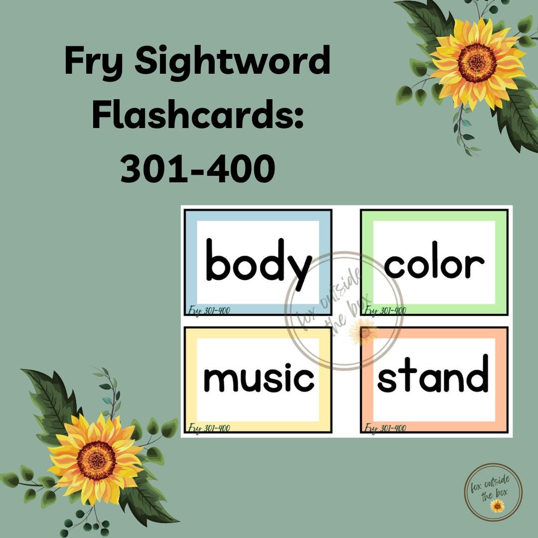Fry Sight Words 301-400 - Etsy