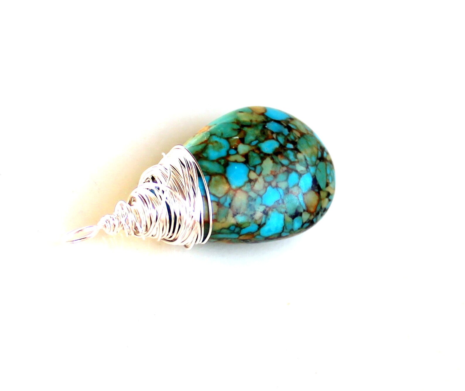Mosaic Turquoise Wire Wrapped Pendant. Wire Wrapped Teal Pendant Tribal ...