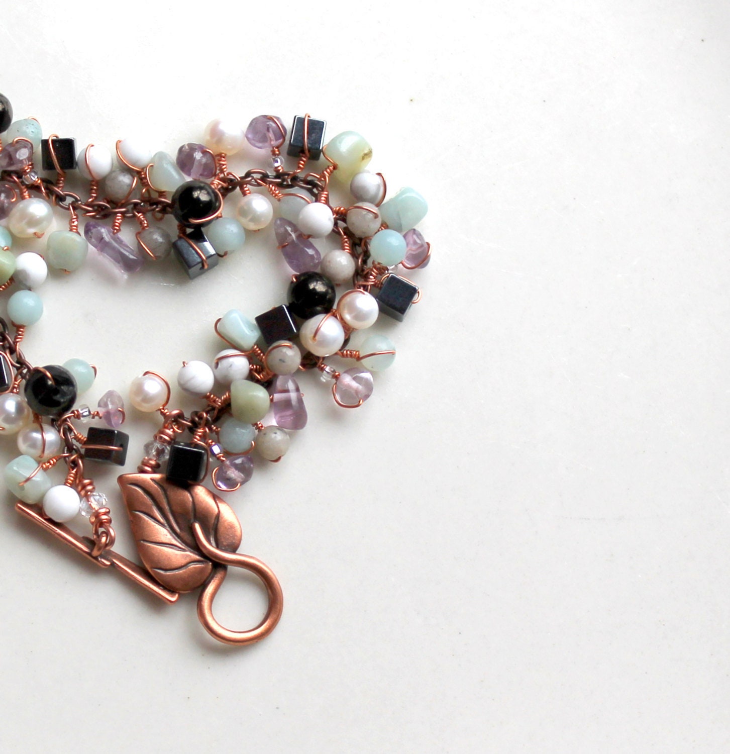 Copper Gemstone Bracelet / Wire Wrapped Handmade Gift / Lignite (jet ...