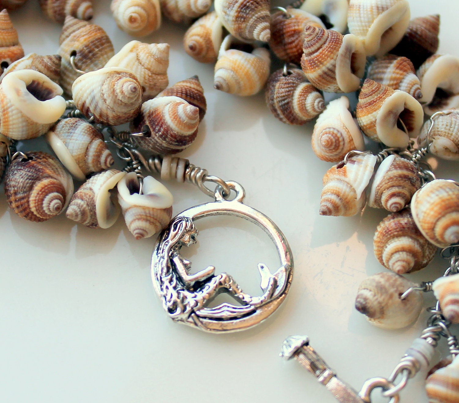 Seashell Bracelet. Wire Wrapped Nutmeg Seashells.mermaid Clasp ...