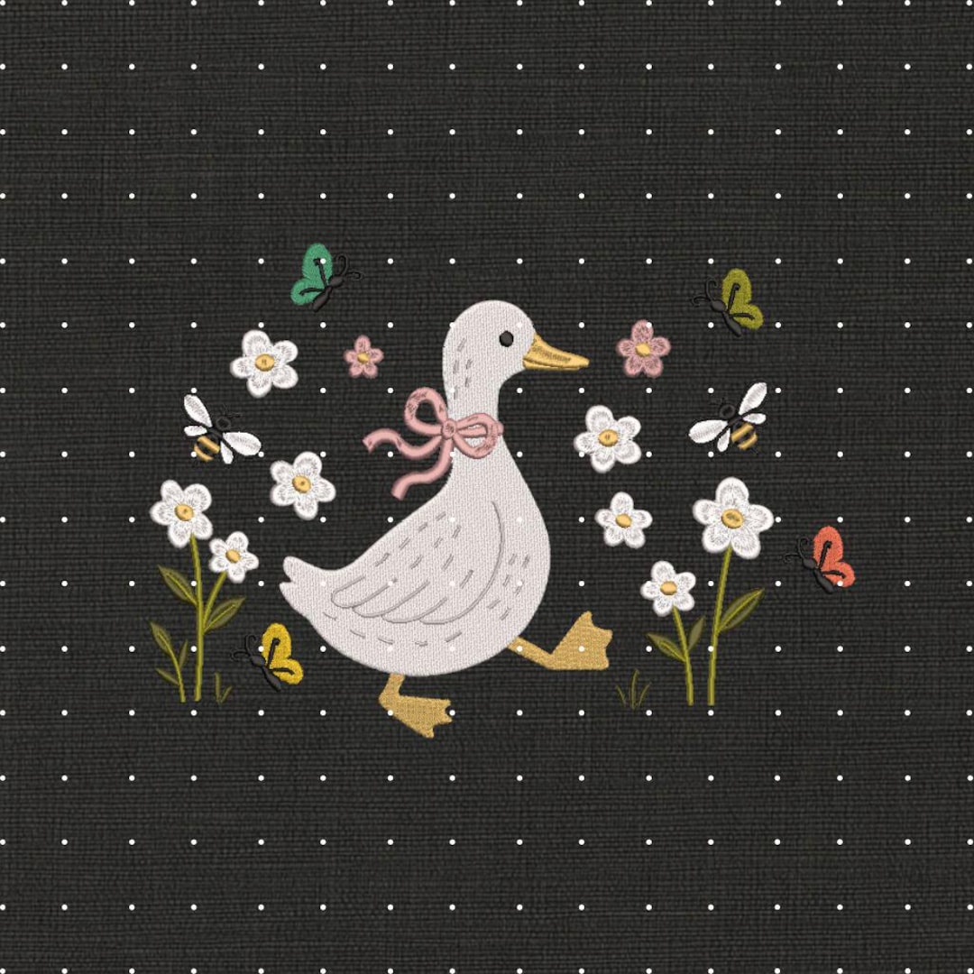 Cute Duck With Flowers and Butterflies Embroidery Design File 5 | Baby ...