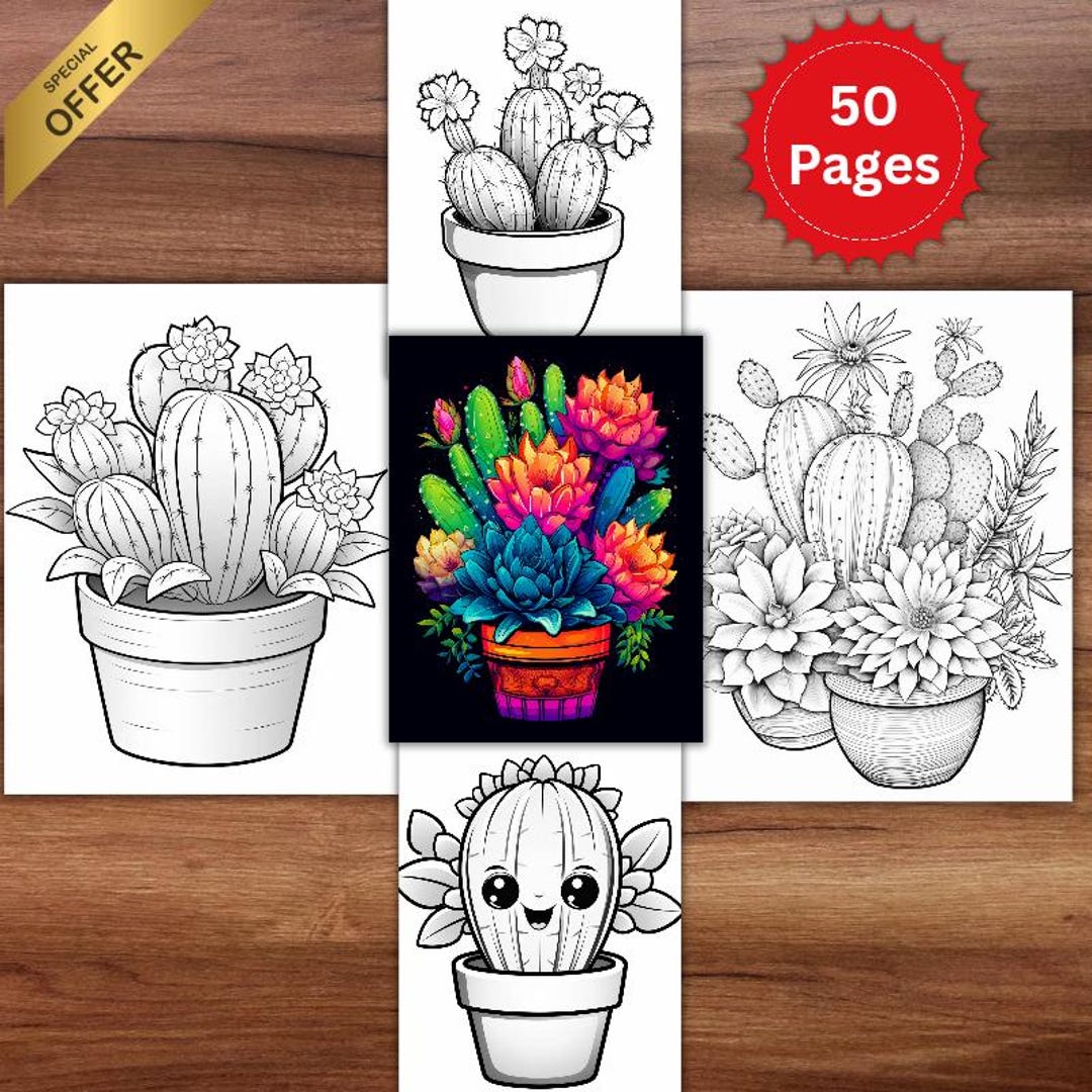 50 Cactus Coloring Pages | Printable Colouring Pages | Digital Download ...