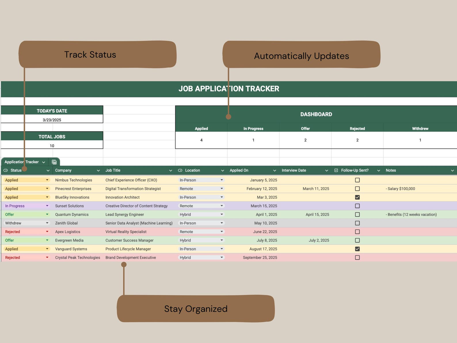 Job Application Tracker | Google Sheets Organizer (digital Tool) - Etsy
