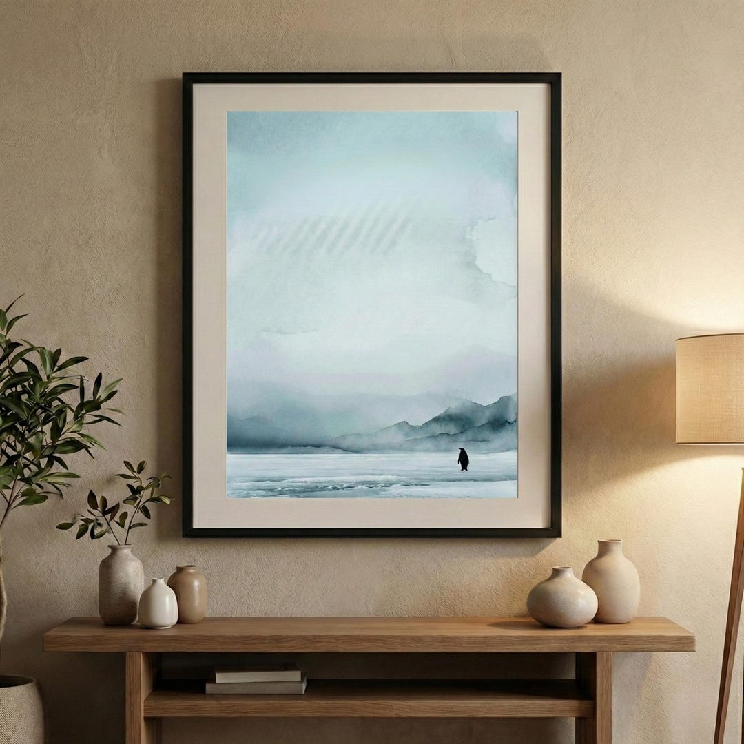 Stoic Penguin Art Print: Minimalist Antarctic Landscape (PDF & PNG ...