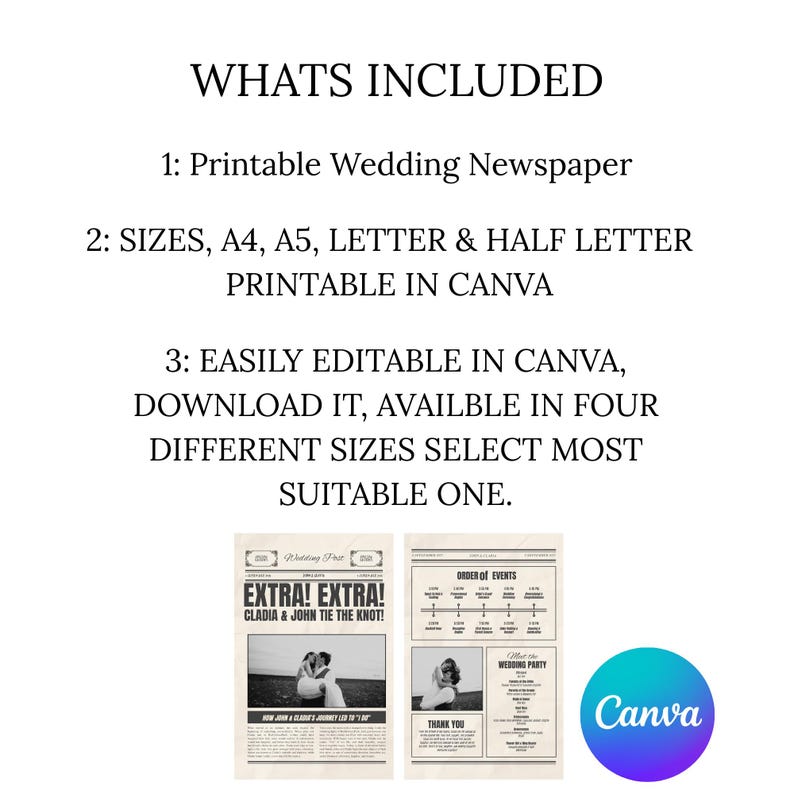 Editable Wedding Day Newspaper Template – Printable Canva Design in A4 ...