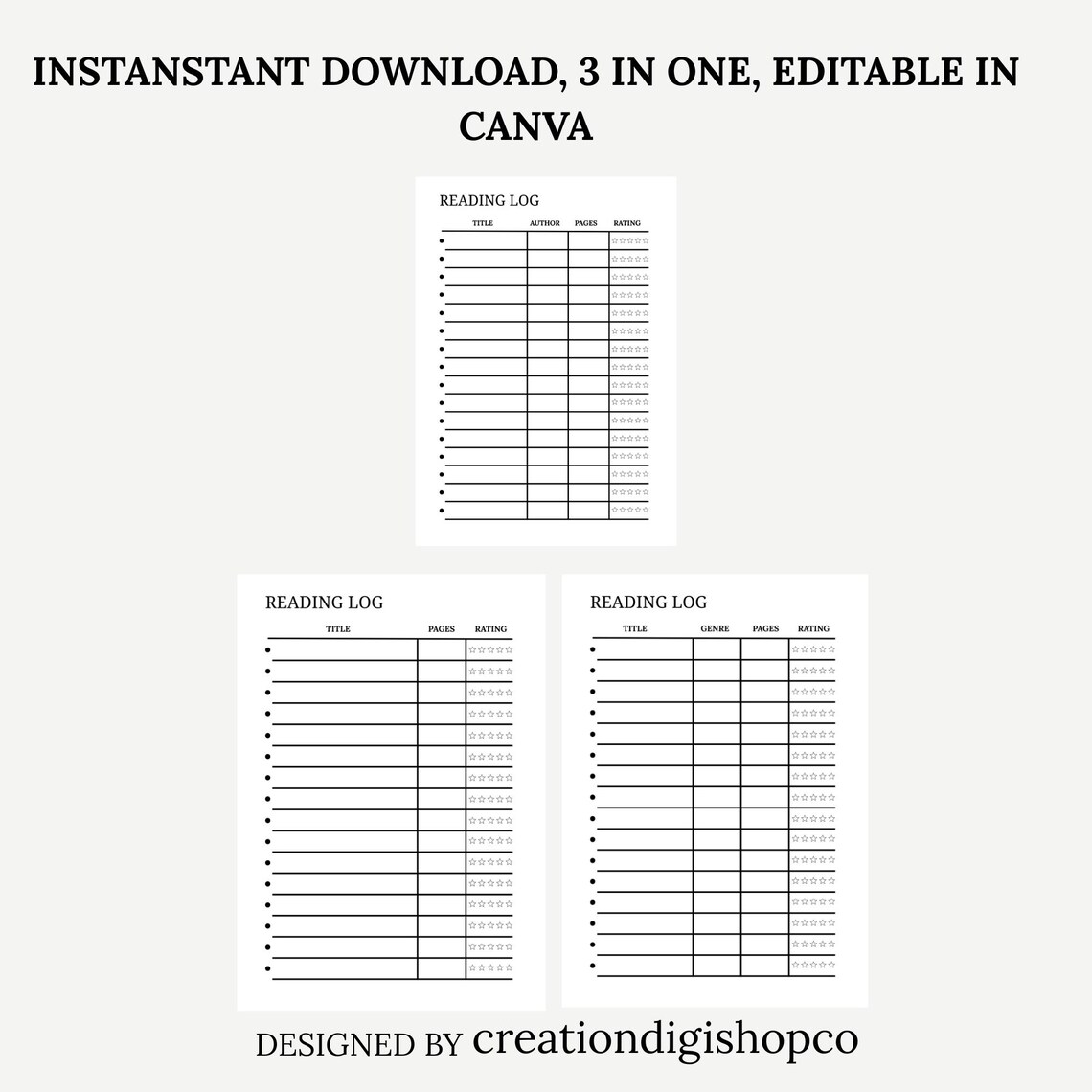 Student Reading Log Printable | Daily Reading Journal Log | Track Books ...