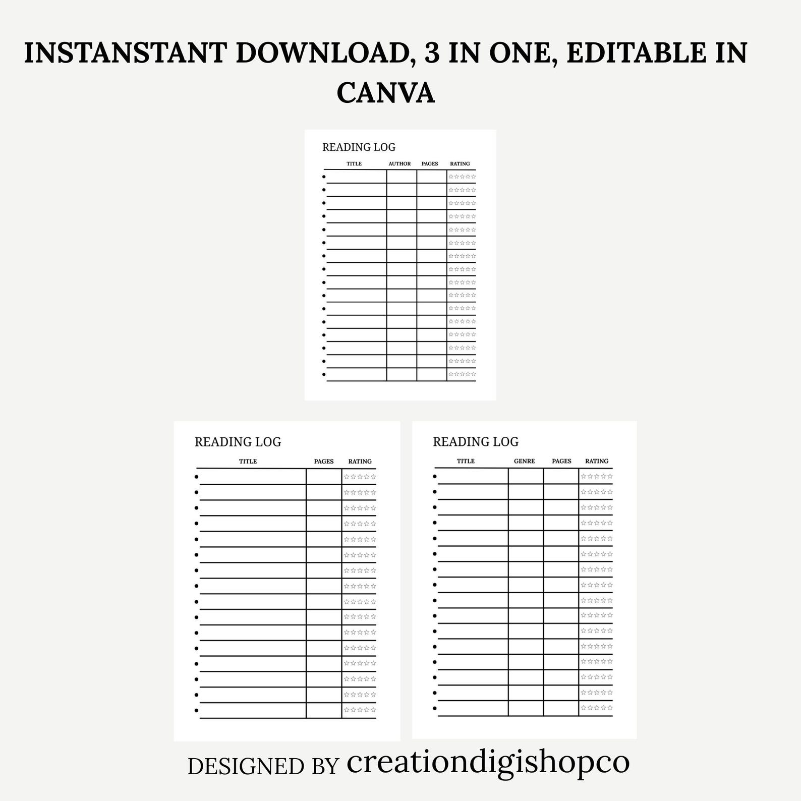 Student Reading Log Printable | Daily Reading Journal Log | Track Books ...