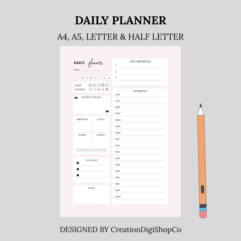 Minimalist Daily Planner Printable | Undated to Do List, Priorities ...