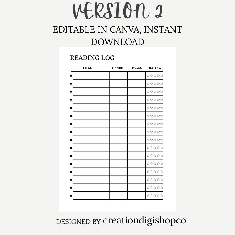 Student Reading Log Printable | Daily Reading Journal Log | Track Books ...